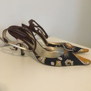 Emilio Pucci Shoes | Black Suede Print Peep Toe Pumps | Poshmark